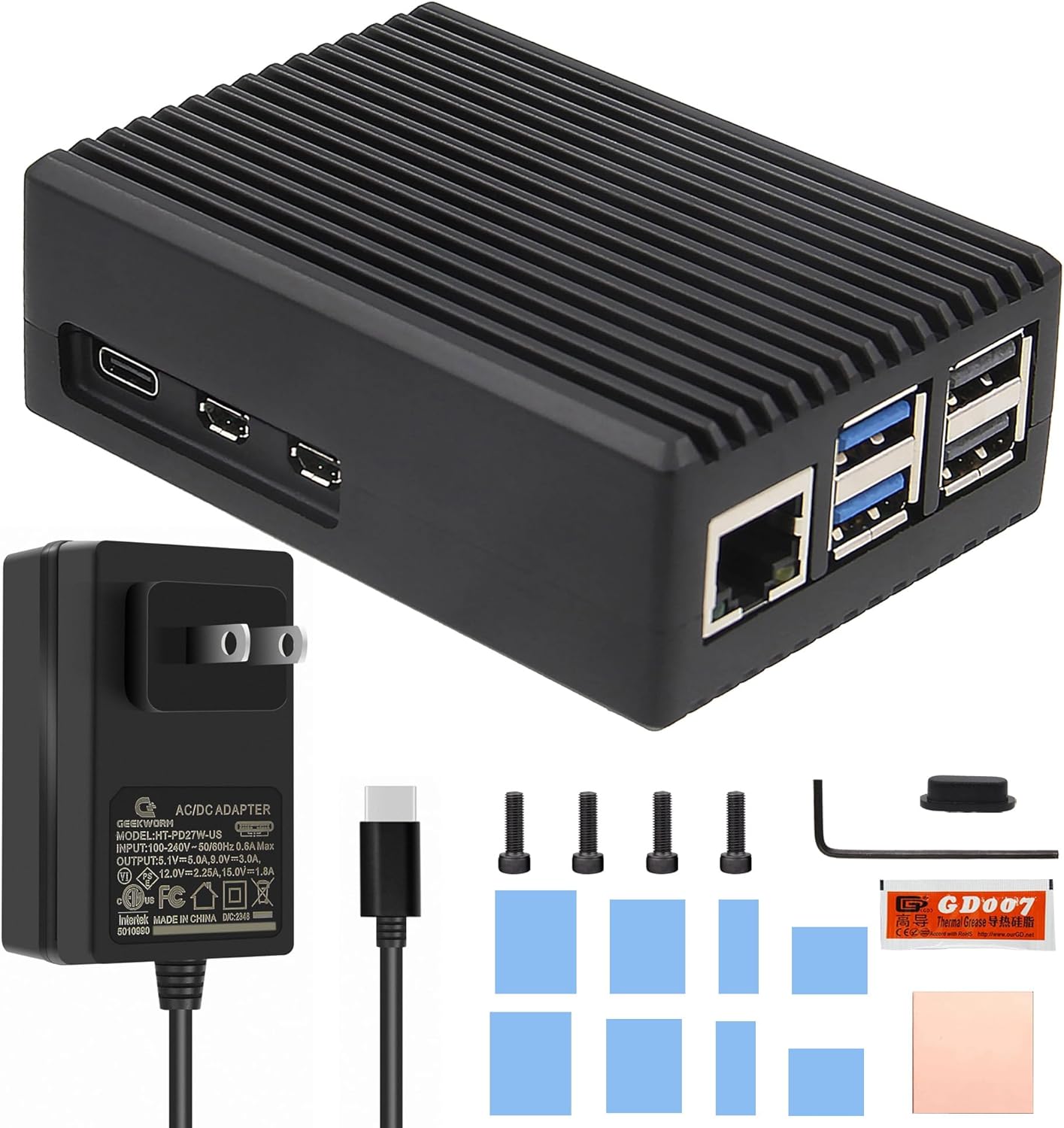 Amazon.com: Geekworm Heavy-Duty Aluminum Passive Cooling Case P573 with PD 27W 5.1V 5A Power ...