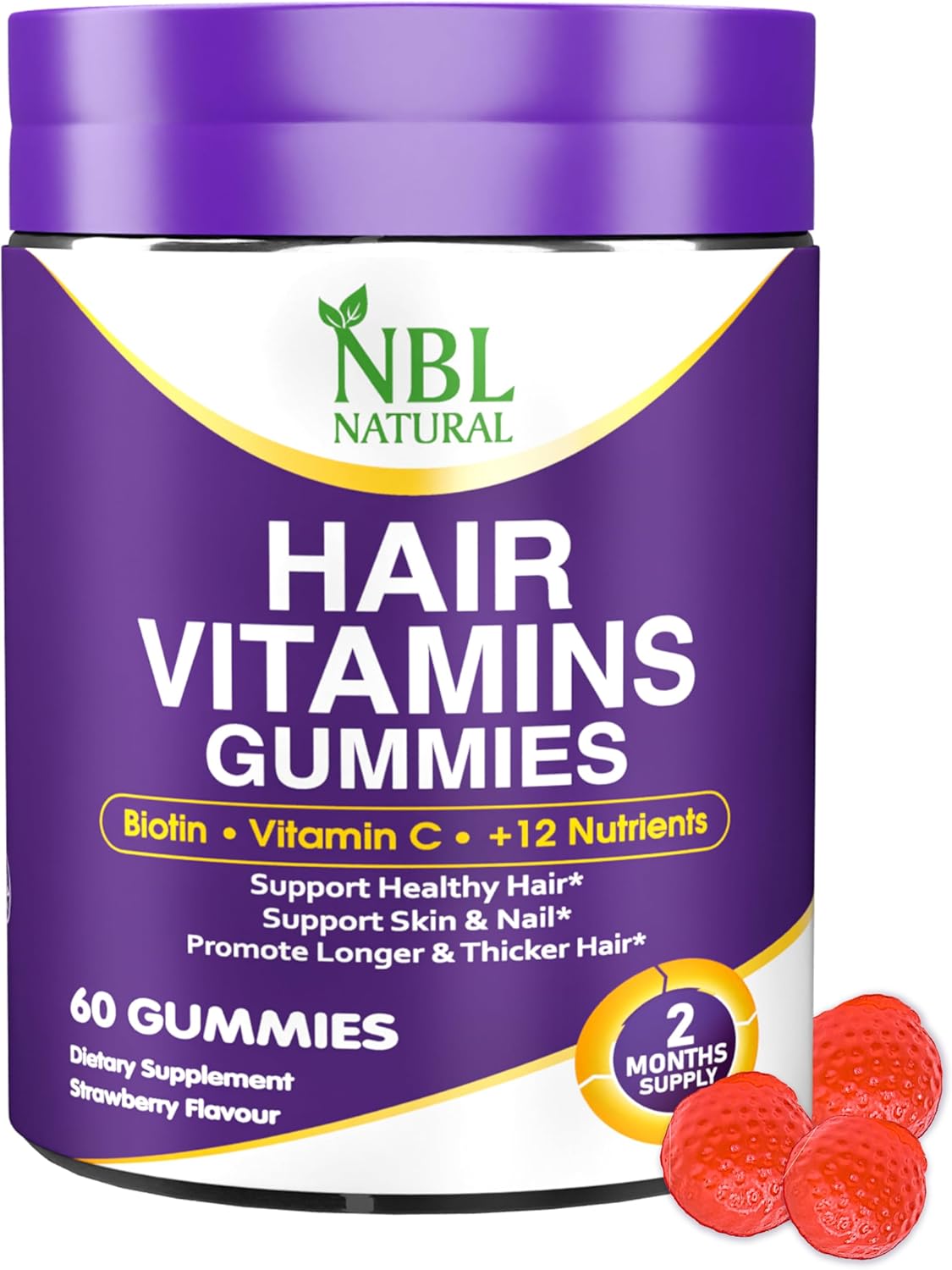 NBL Natural Hair Vitamins 60 Gummies Supplement with Vitamin C, Biotin ...