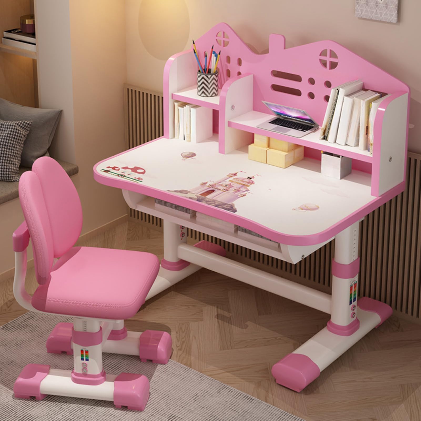 Amazon.com: Kids Adjustable Study Desk & Chair Set, Pink Girl Desk ...