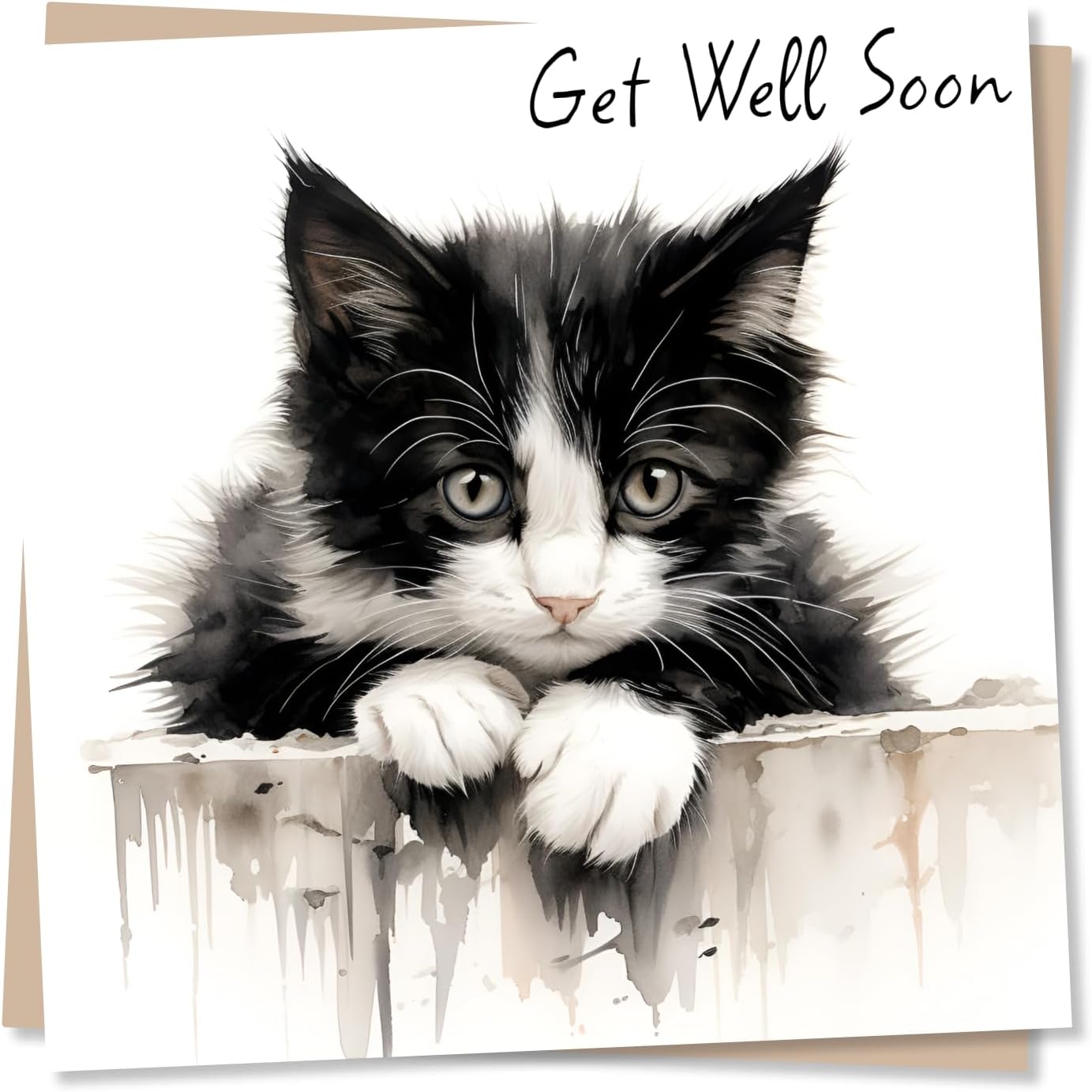 Get Well Soon - Adorable Cat - Cute Kitten Greetings Card for Family ...