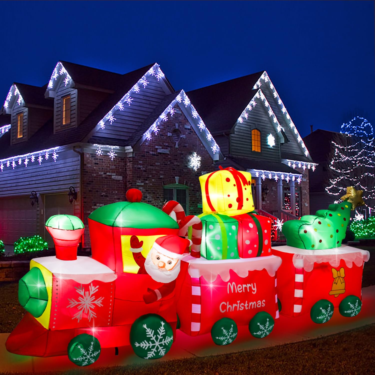 Amazon.com: 10 FT Christmas Inflatables Train with Santa Claus ...