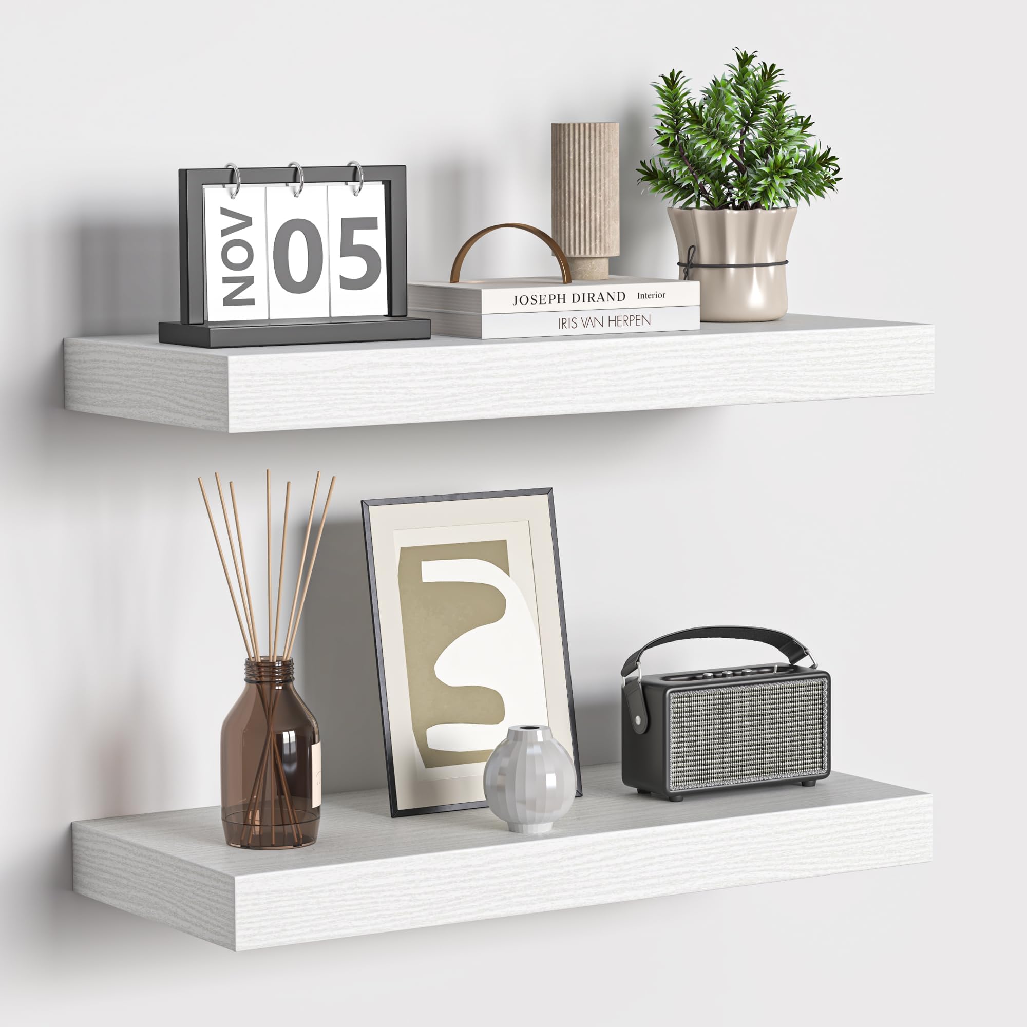 Amazon.com: BAMEOS Floating Shelves, White Wall Mounted Wooden Shelves ...
