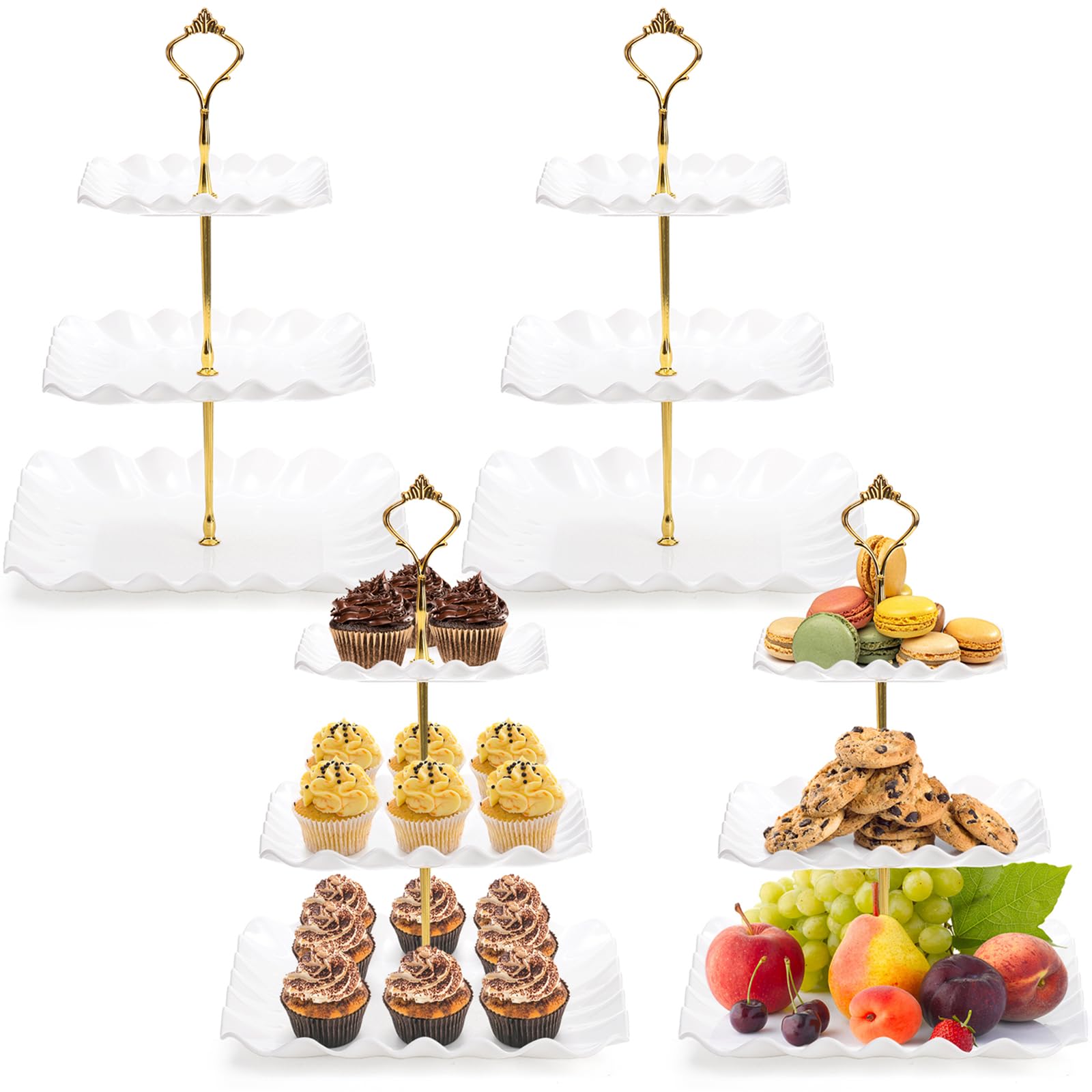 Amazon.com | DEAYOU 4 Pack 3 Tier Plastic Cupcake Stand, White Square ...