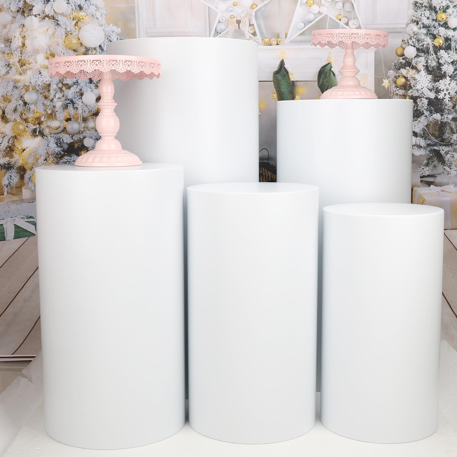 Amazon.com: tagotry White Cylinder Stands for Party 3Pcs Round Pedestal ...