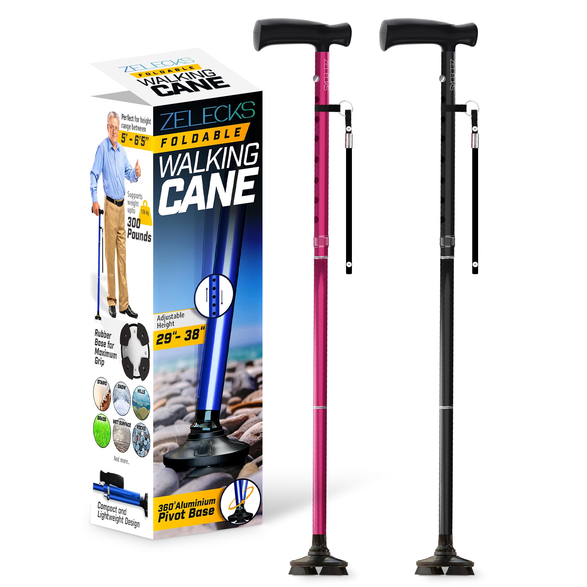 Amazon.com: Walking Cane for Women & Men - Self Standing Adjustable ...