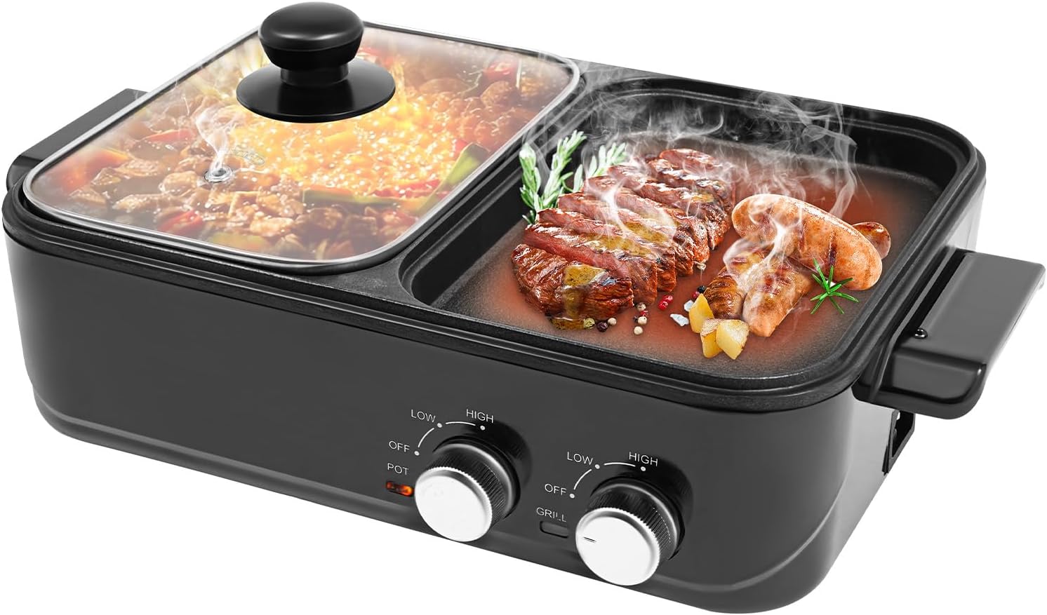 biniliubi 2 In 1 Health Grill & Hot Pot Electric Divider Multi-Cooker ...
