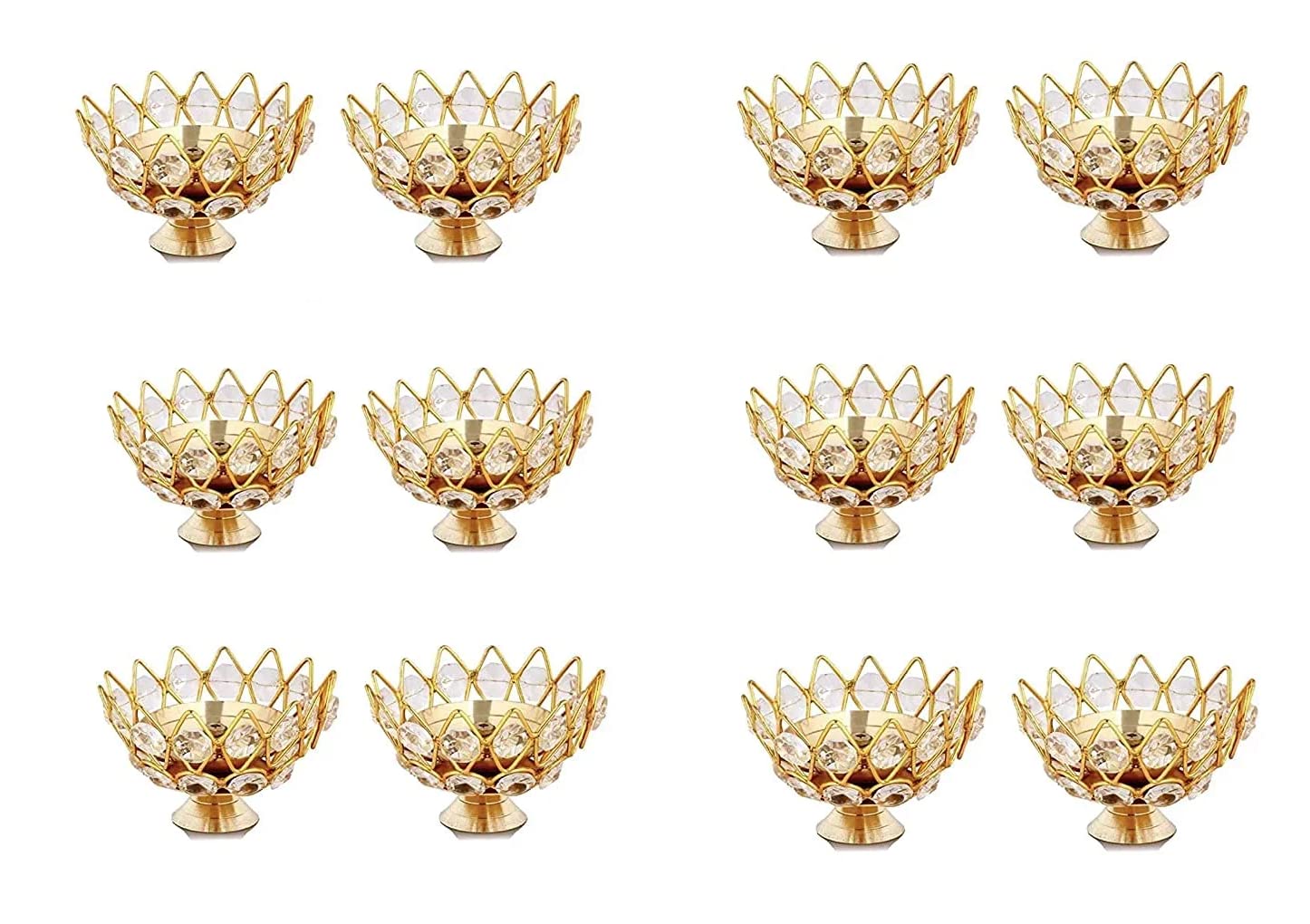 Buy Gupangam® Brass Crystal Diya Set of 4 Round Shape/Kamal Deep/Akhand ...