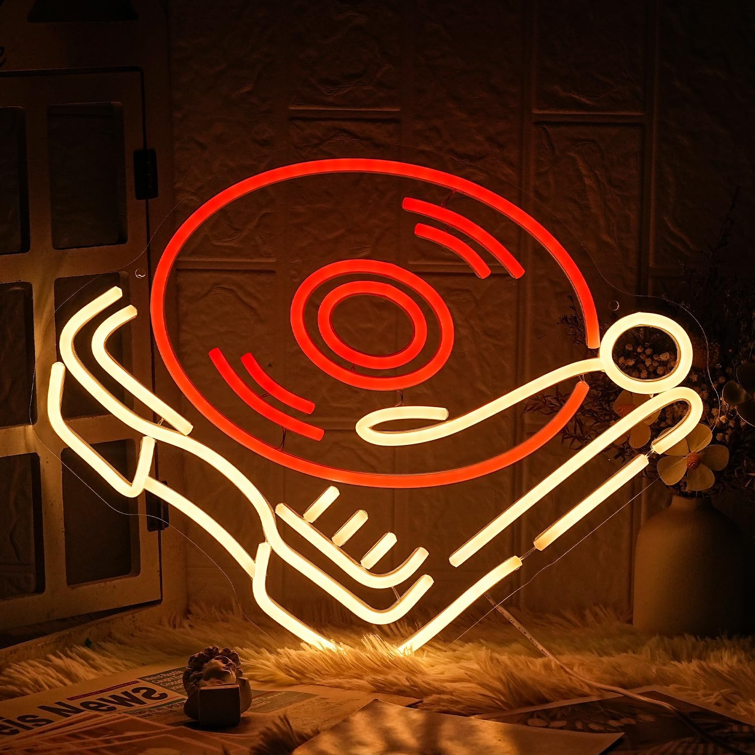 LMSIGNLY Record Player Neon Sign Retro Red Warm Music Record Neon Light ...