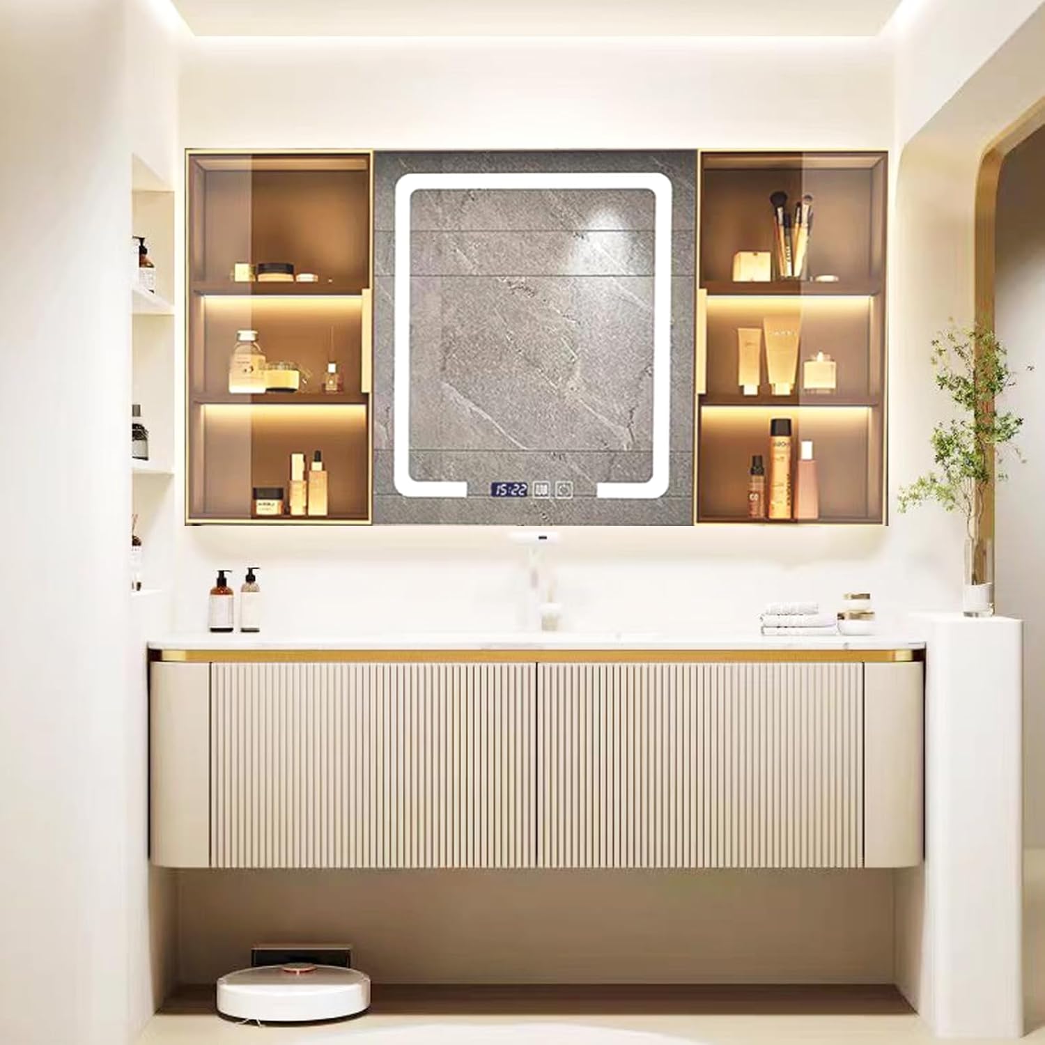 Amazon.com: NAIROLET Wood Bathroom Vanity - Luxury Cabinet Striped ...
