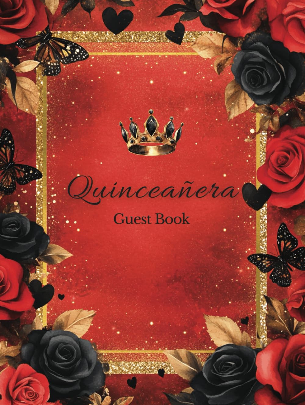 Amazon.com: Quinceanera Guest Book Red and Black Elegant Rose Floral ...