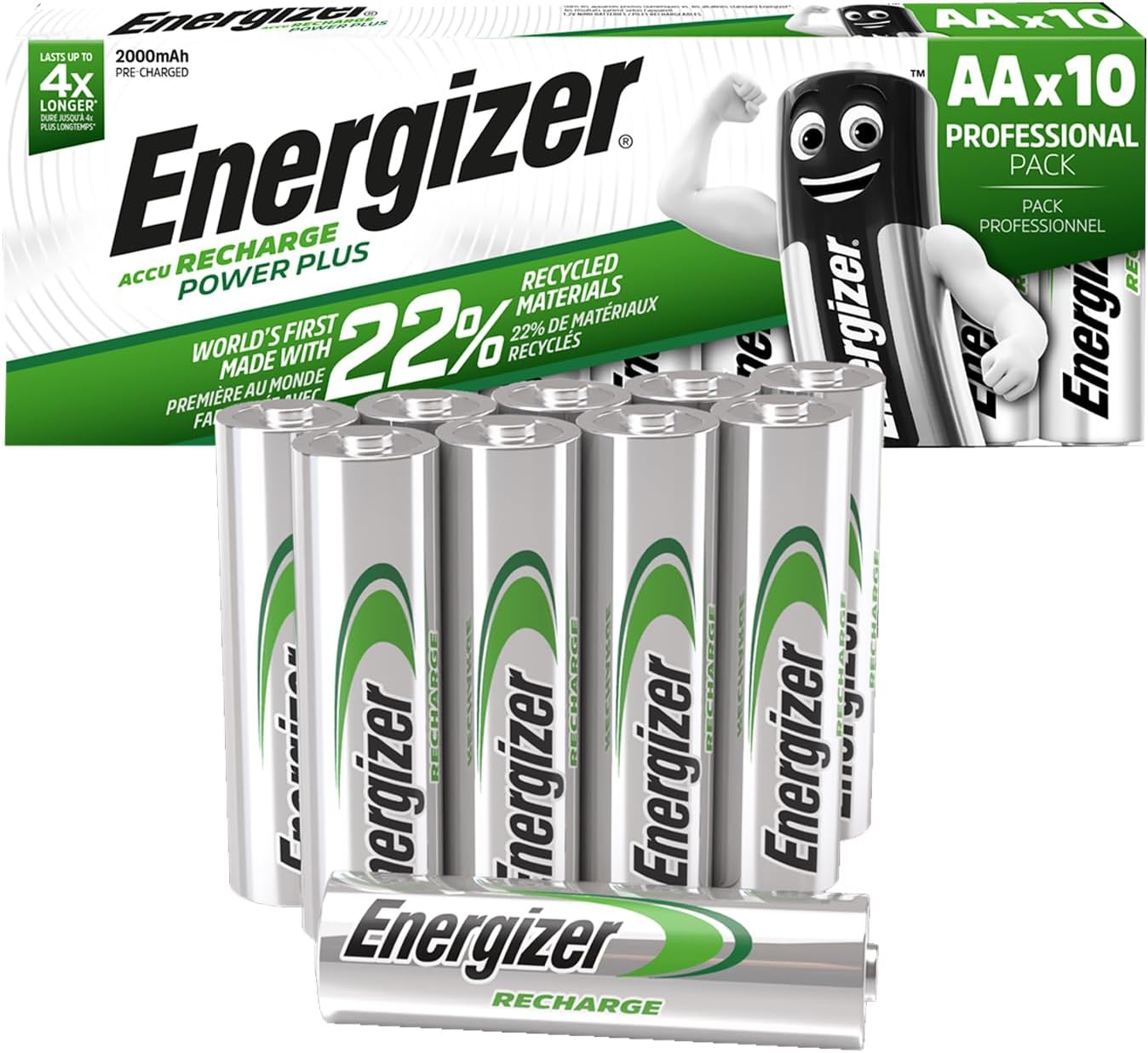 Energizer Rechargeable AA Batteries – Pack of 10 | 2000mAh NiMH | Pre ...
