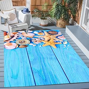 Amazon.com: Teal Old Wood Shells and Starfish Ocean Theme Indoor ...