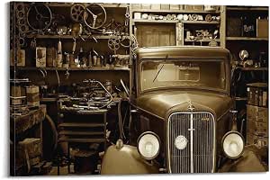 Amazon.com: Vintage Car Rustic Workshop Black And White Auto Repair ...