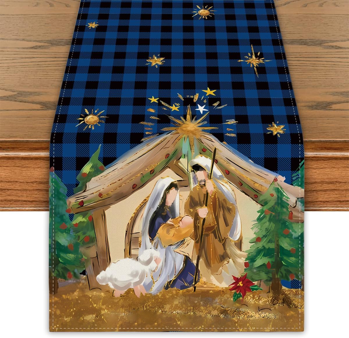 Amazon.com: Christmas Table Runner Holy Nativity Tablecover Religious ...