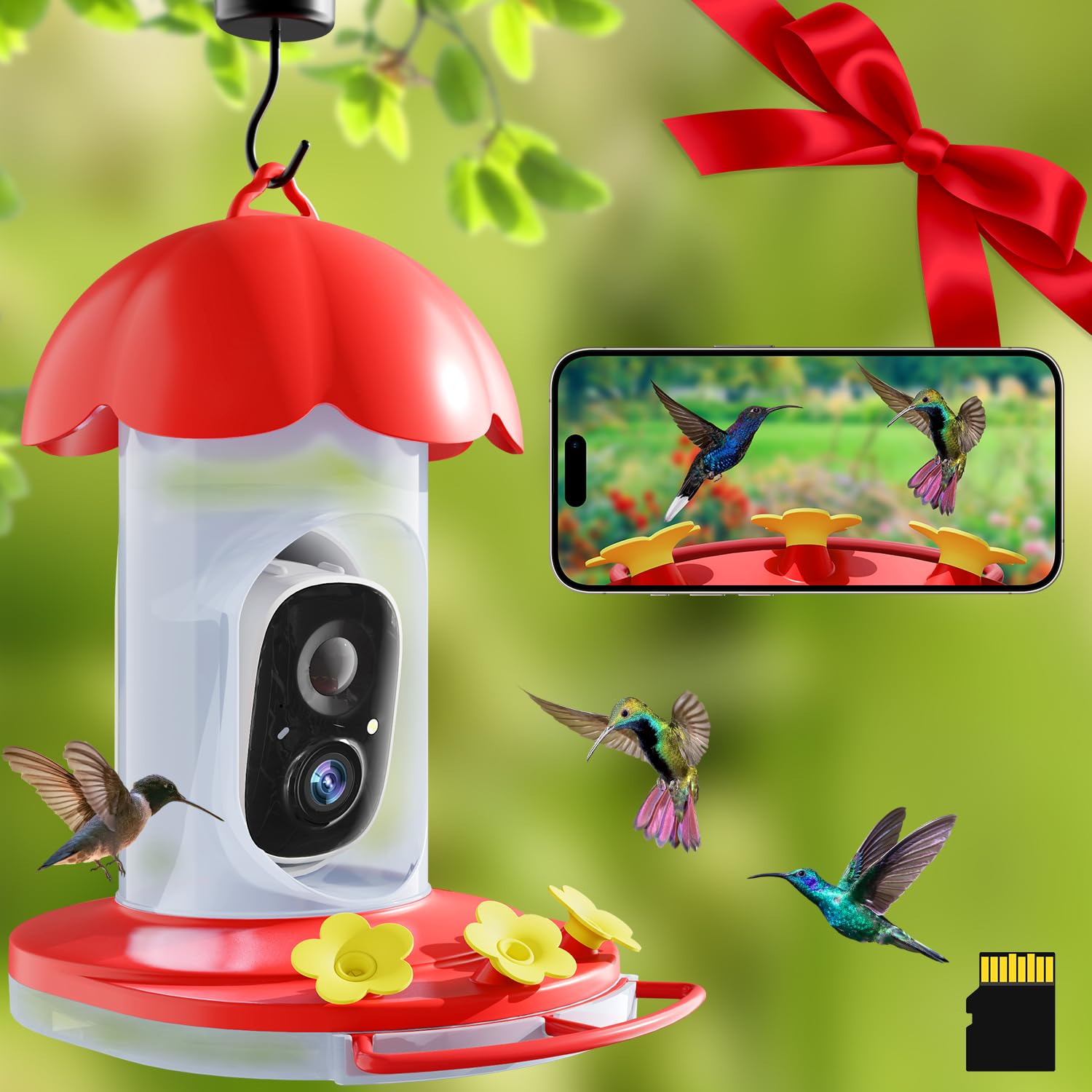 Amazon.com : Smart Hummingbird Feeder with Camera, 32G Card, Ant Moat, Bee Proof, Bird Feeder ...