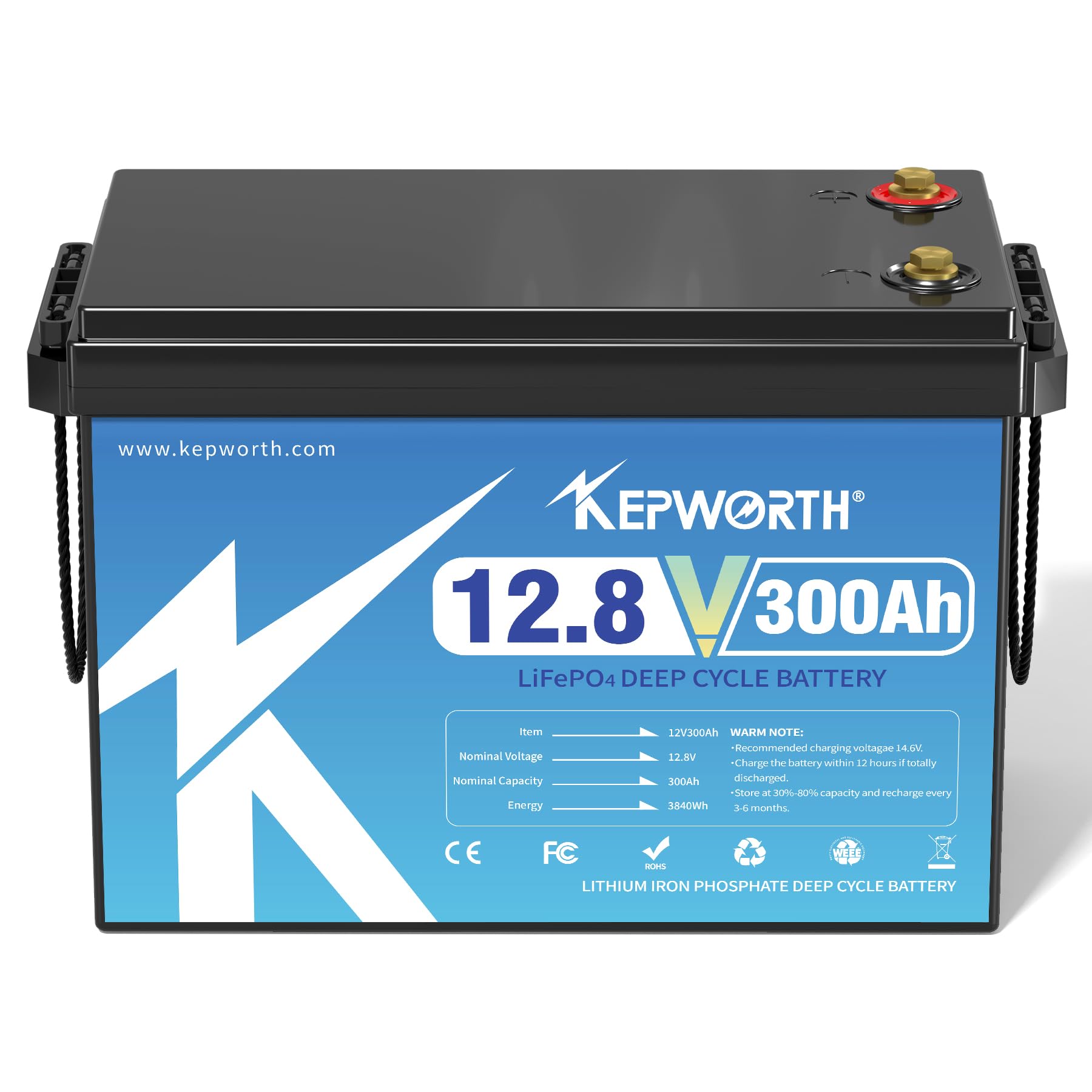 Amazon.com: KEPWORTH 12.8V 300Ah LiFePO4 Battery, Rechargeable Lithium ...
