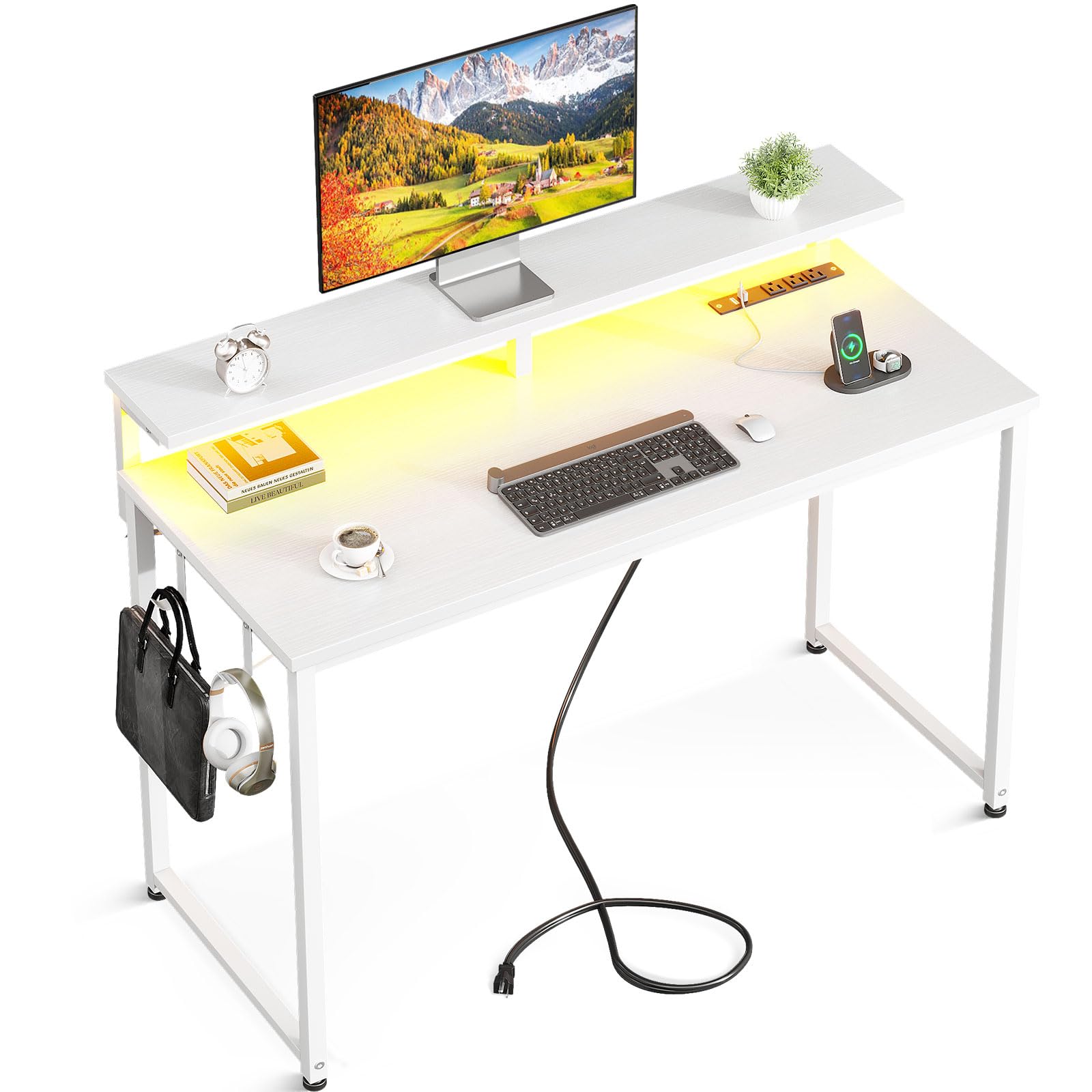 Amazon.com: AODK Small Desk, 40 Inch Gaming Desk with LED Lights and ...