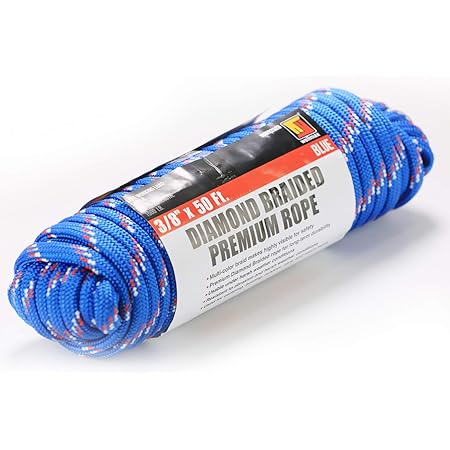Amazon.com: Wellmax Diamond Braid Nylon Rope - 3/8 Inch by 50 Feet Blue ...
