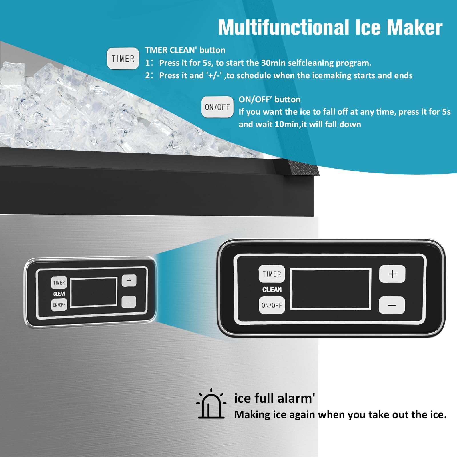 EUHOMY Commercial Ice Maker, 120lbs in 24H, 48 Cubes in 11mins, 33lbs ...
