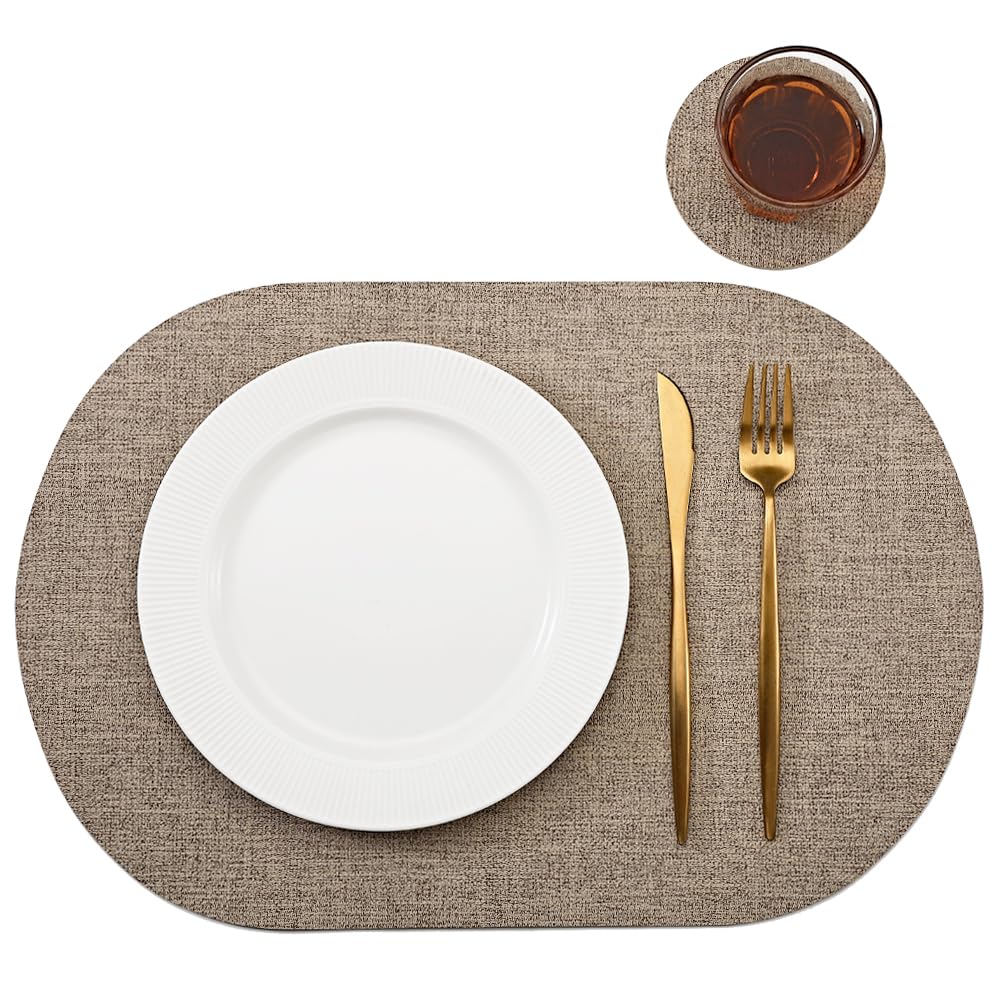 Oval Table Mats Set of 6, Faux Leather Placemats, Heat Resistant ...
