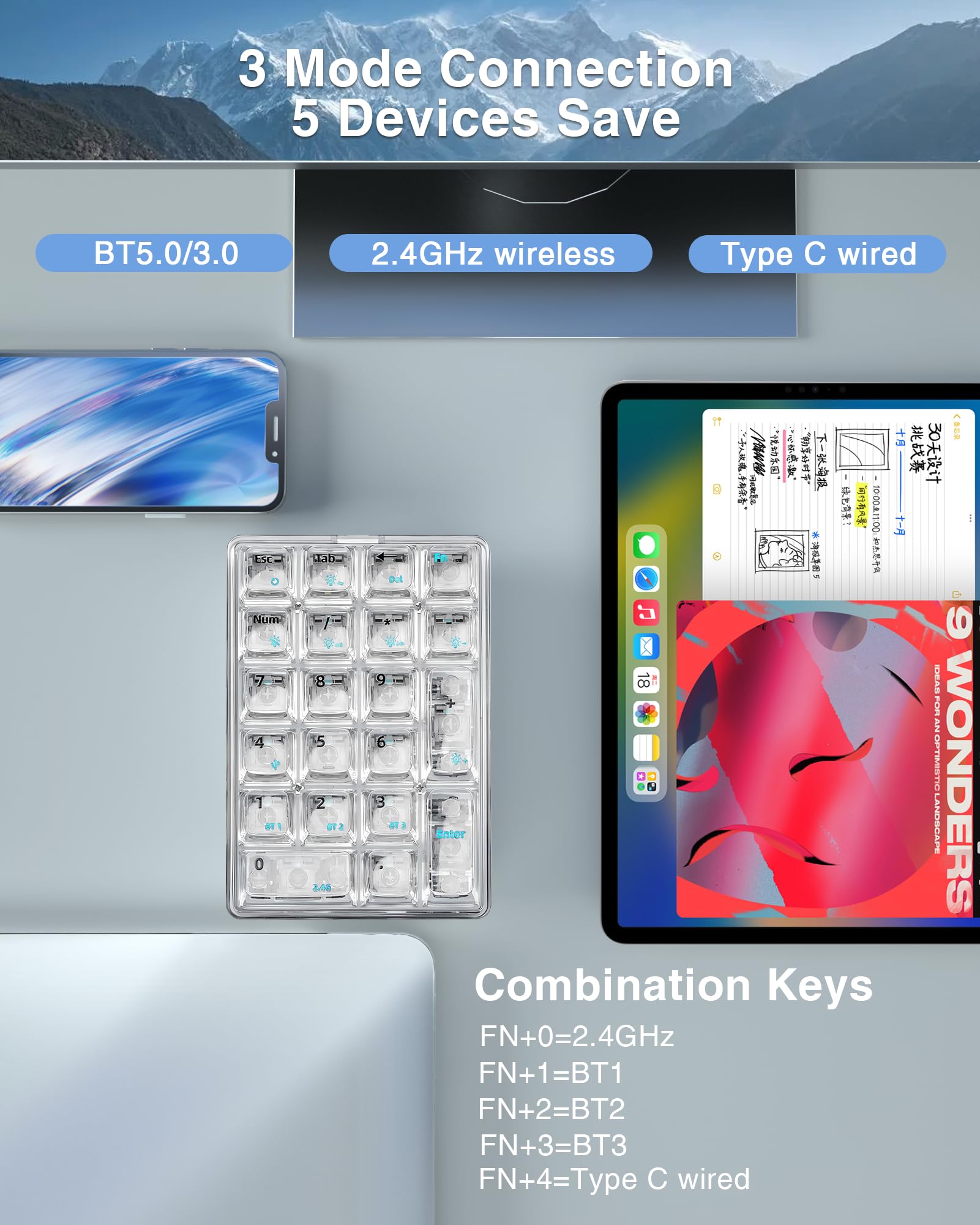 Snapklik.com : AULA 21 Key Tri-Mode Number Pad, Transparent Numpad ...