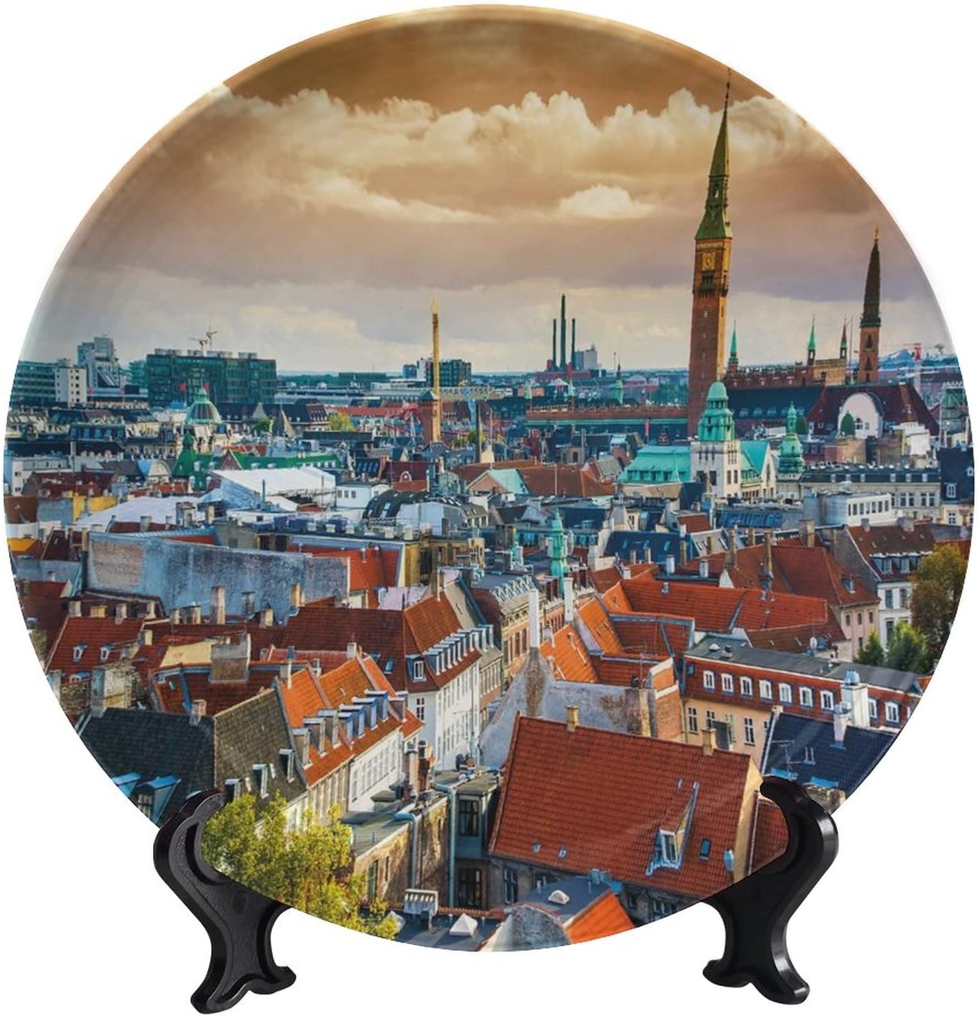 Amazon.com: Cityscape Ceramic Decorative Plates, Overlooking Historic ...