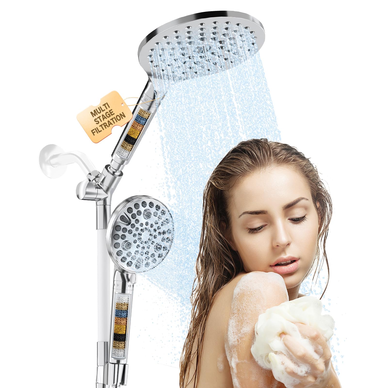 HEROBAI Filtered Rainfall Shower Head with Handheld Spray Combo, Dual ...