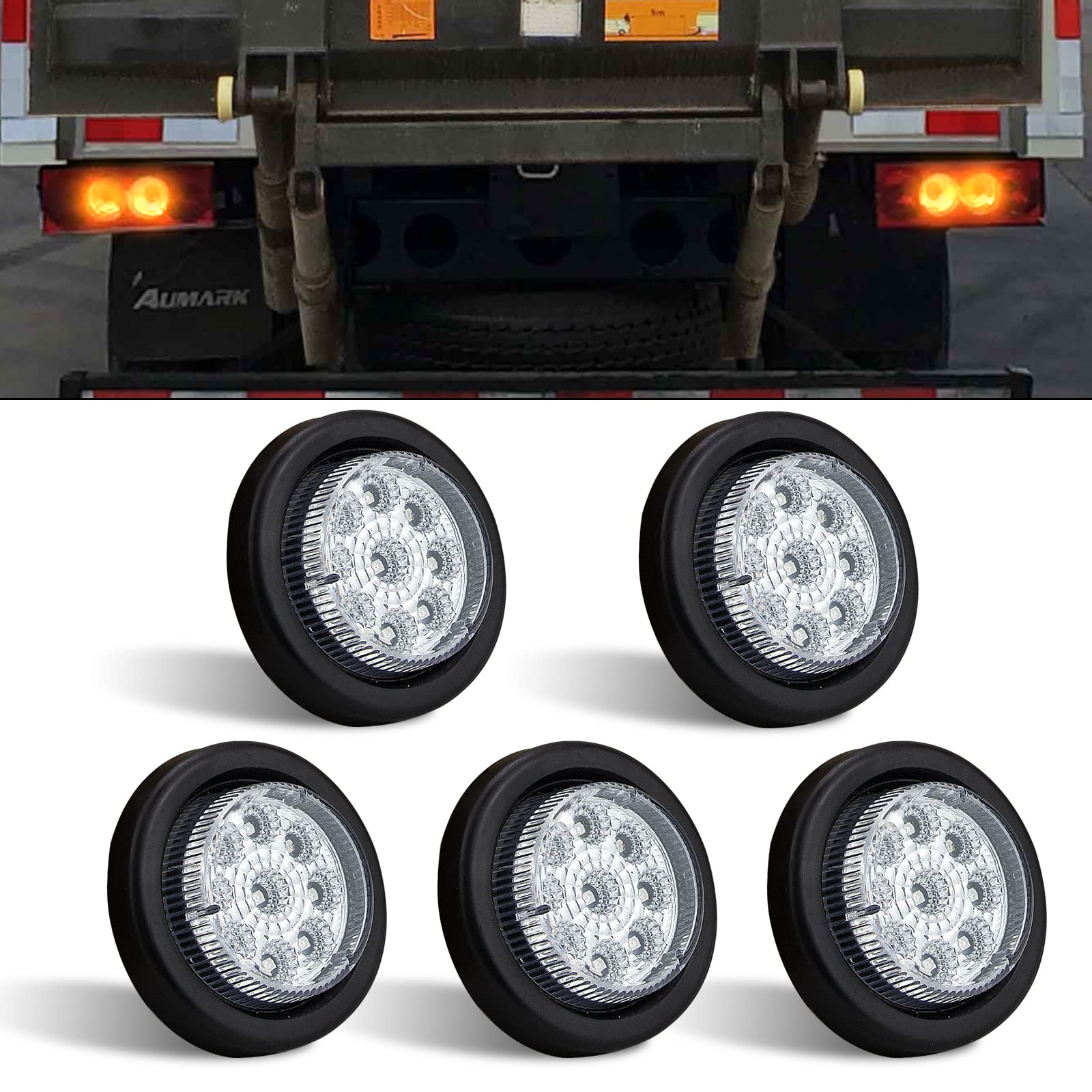 Snapklik.com : Voilamart 5PCS 2" Amber Round Trailer Light For RV Trucks