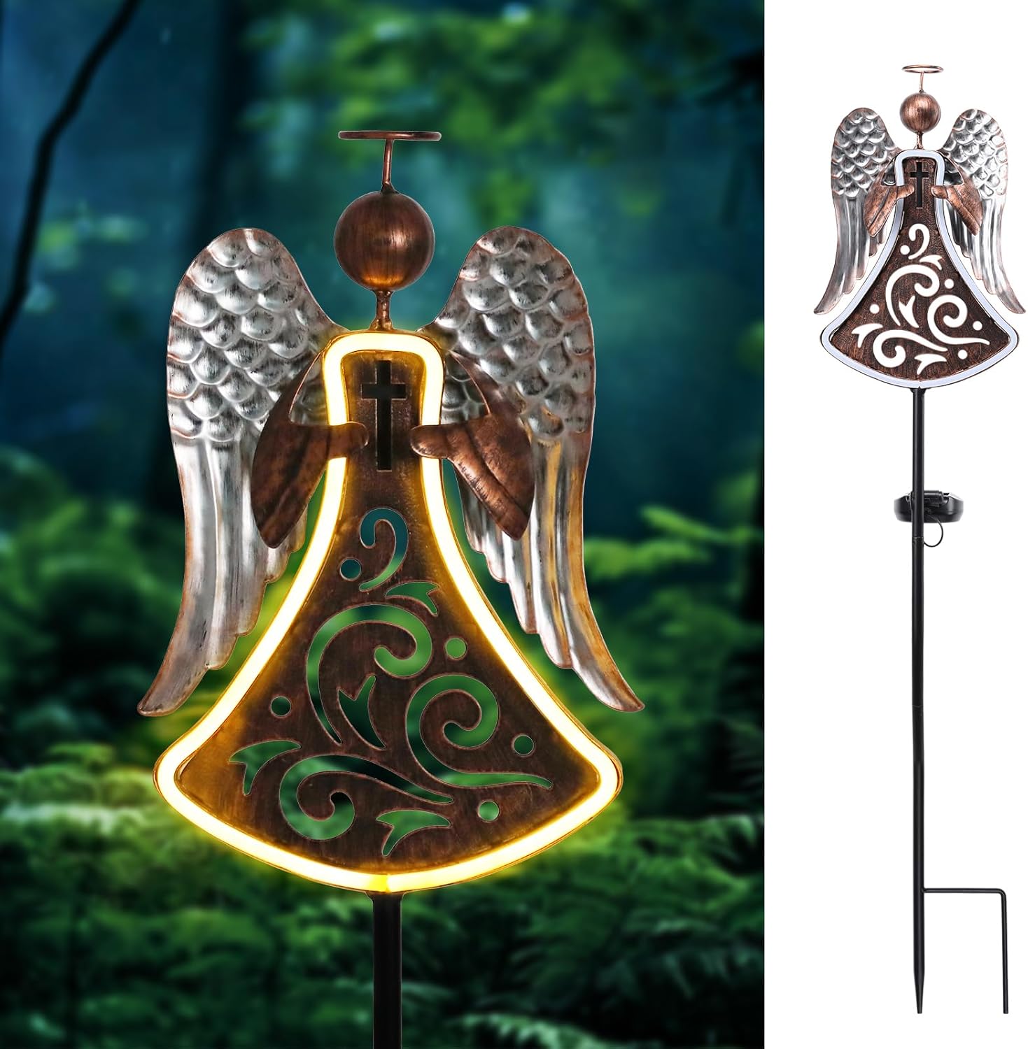 Solar Garden Stake Lights Outdoor Bronze Angel Metal Garden Stake ...