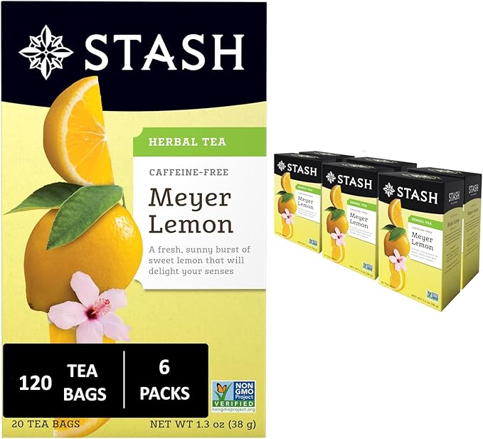 Stash Tea Meyer Lemon Herbal Tea Bags, 20-Count Bags (Pack of 6 ...