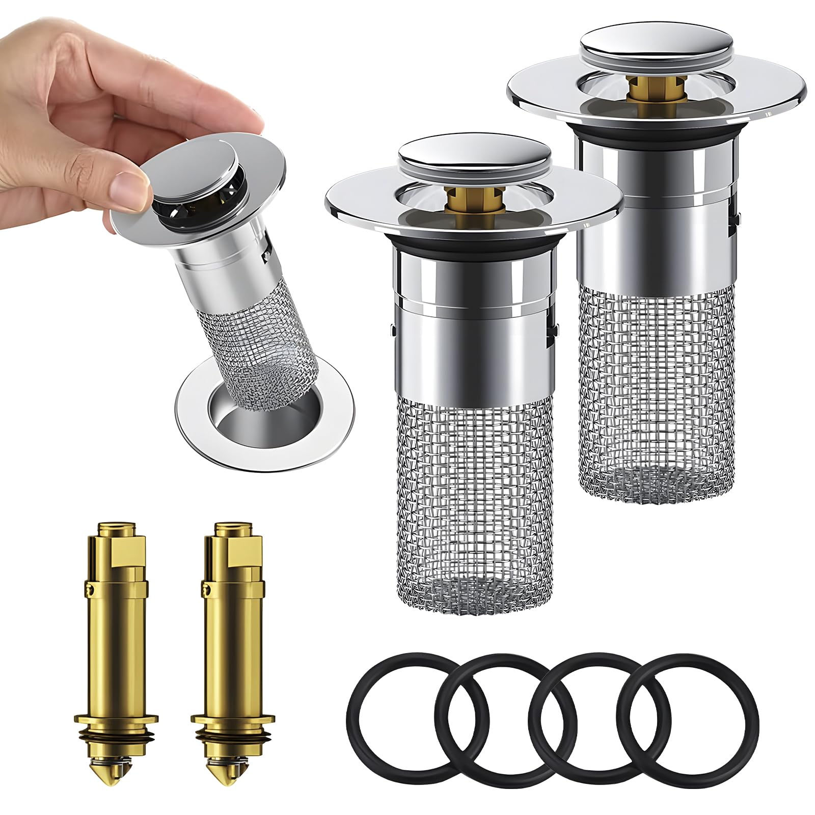 2pcs Pop Up Plugs for Wash Basins,Stainless Steel Basin Drain Filter ...