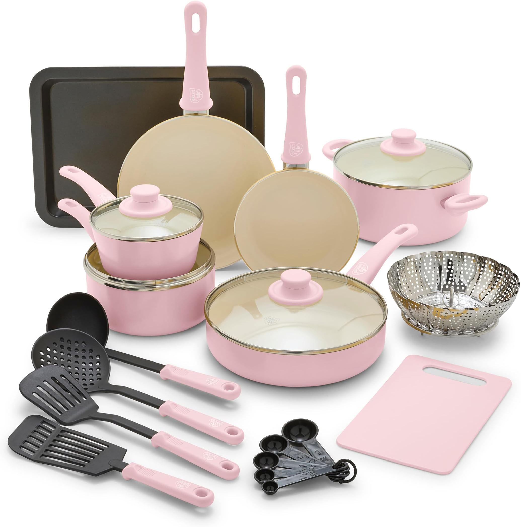 Amazon.com: TIORU Soft Grip Healthy Ceramic Nonstick 16 Piece Cookware ...