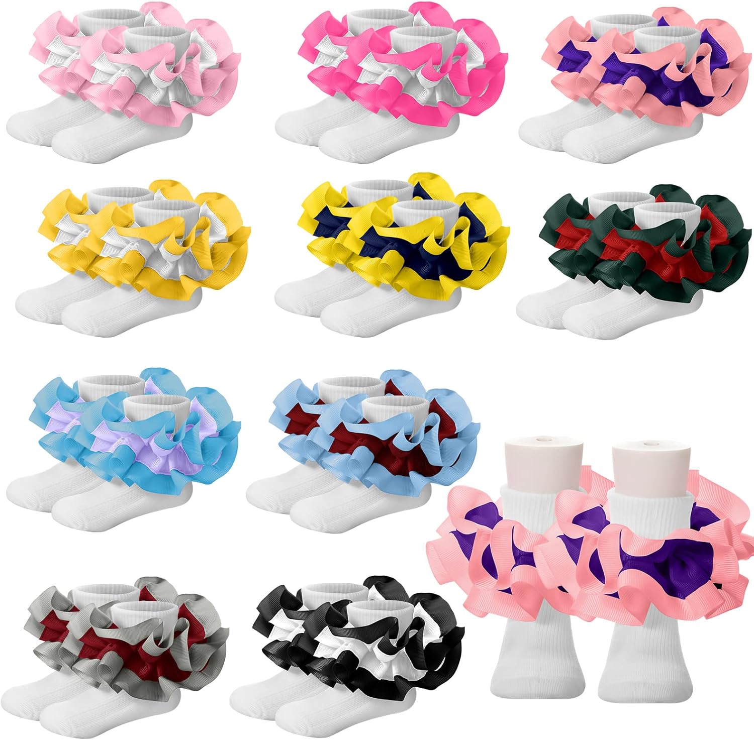 Amazon.com: 10 Pairs Ruffle Socks 1-3 Year Old Baby Girls Double Lace ...