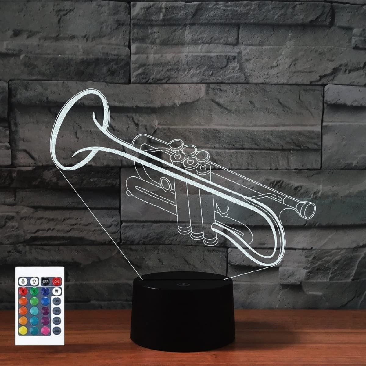 SUPERRUIDALONG 3D Trumpet Remote Control 16 Color Night Lights Illusion ...