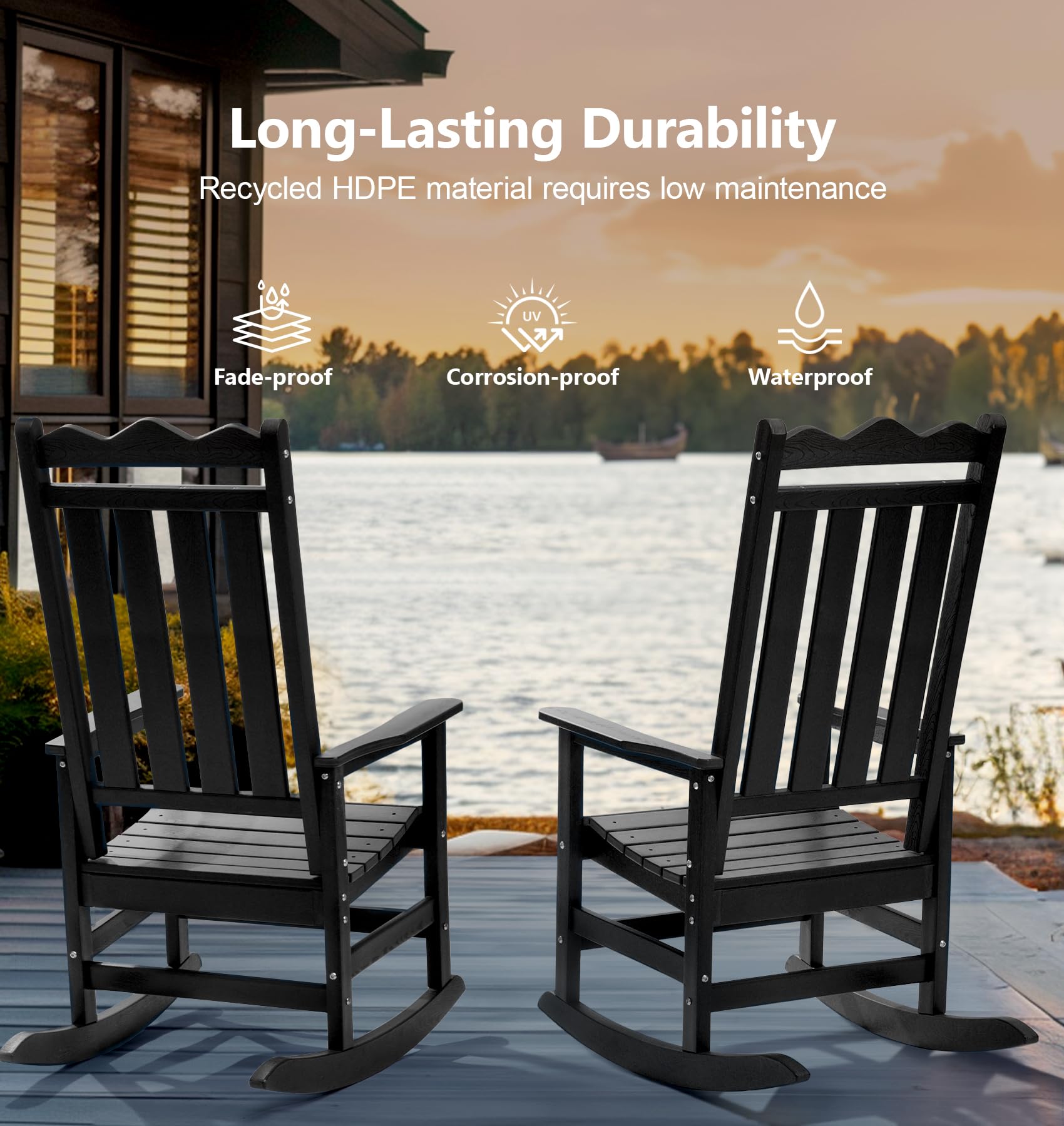 Snapklik.com : Outdoor Rocking Chairs Set Of 2, Weather-Resistant HDPE ...