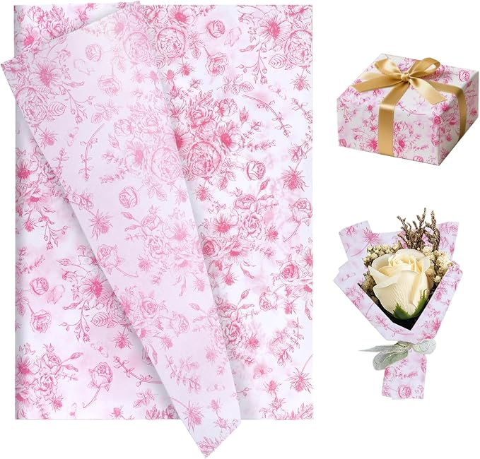 Amazon.com: 100Pack Floral Tissue Paper, Pink Tissue Paper for Gift ...