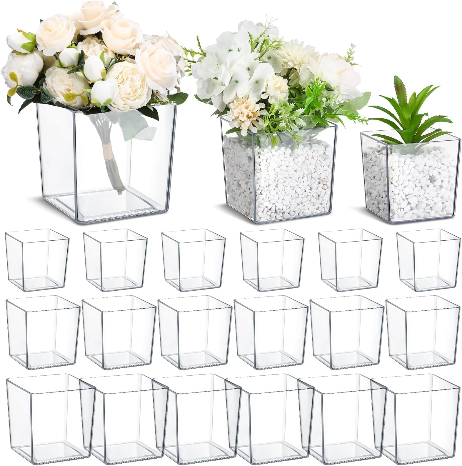 Amazon.com: Nuogo 18 Pcs 3 Sizes Acrylic Square Vases for Centerpieces ...