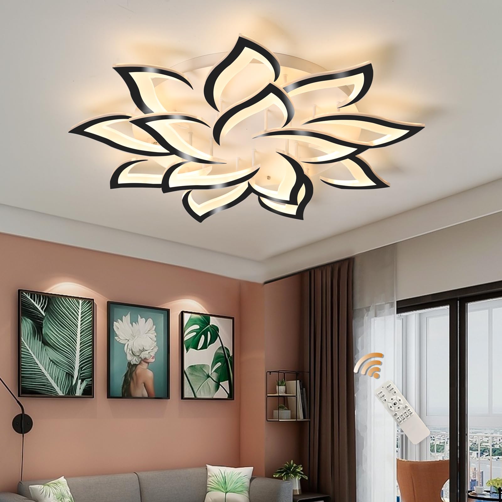 Garwarm Modern Ceiling Lights,Dimmable LED Flush Mount Ceiling Lamp with Remote Control,Black ...