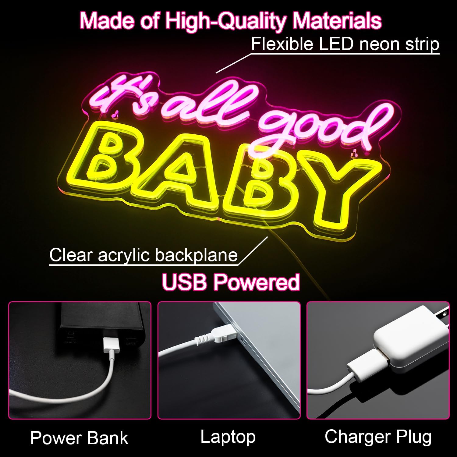 Horseneon Letrero LED de neón con texto en inglés “It’s All Good Baby ...