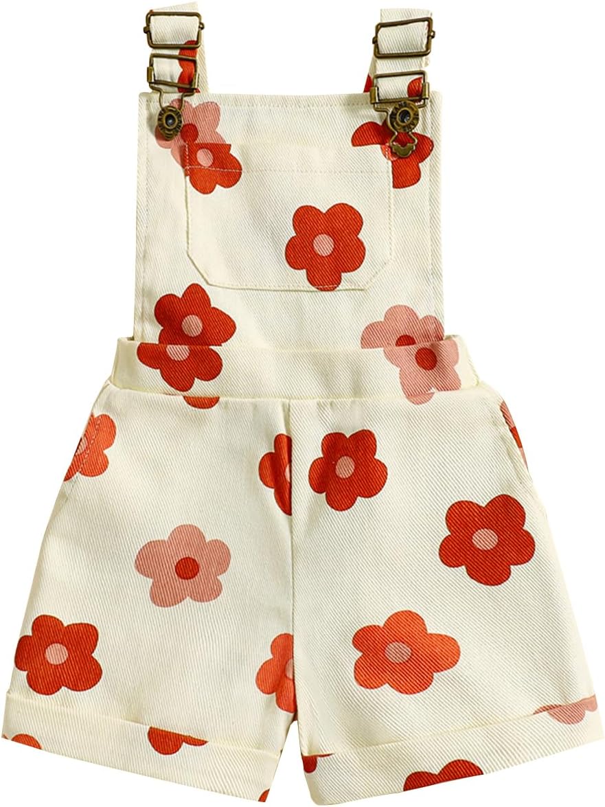 Little Girl Denim Overalls Flower Strawberry Print Jeans Overalls Strap ...