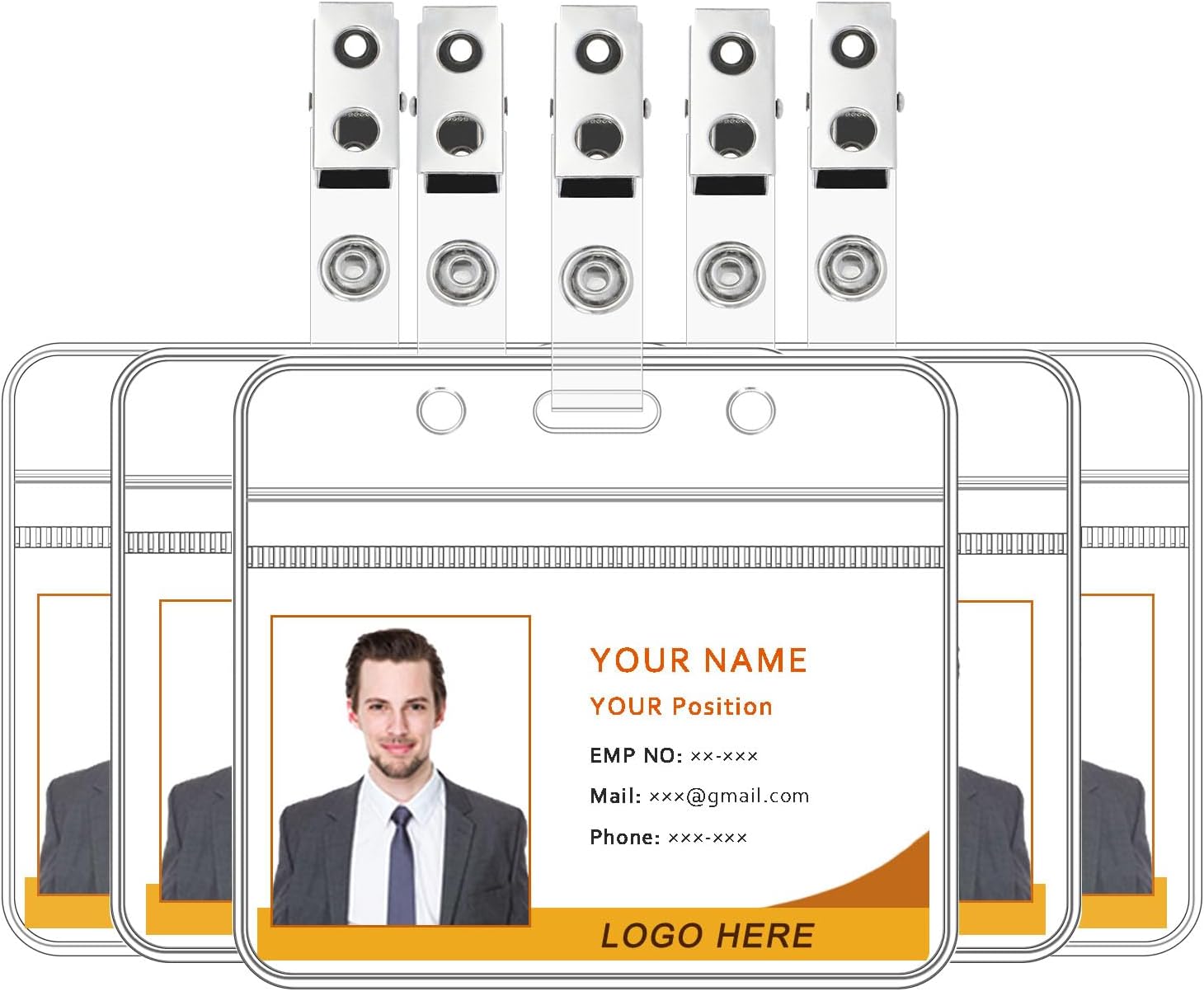 Amazon.com : kioooki 5 Pcs Badge Holders with Clip Thick Clear Name Tag ...