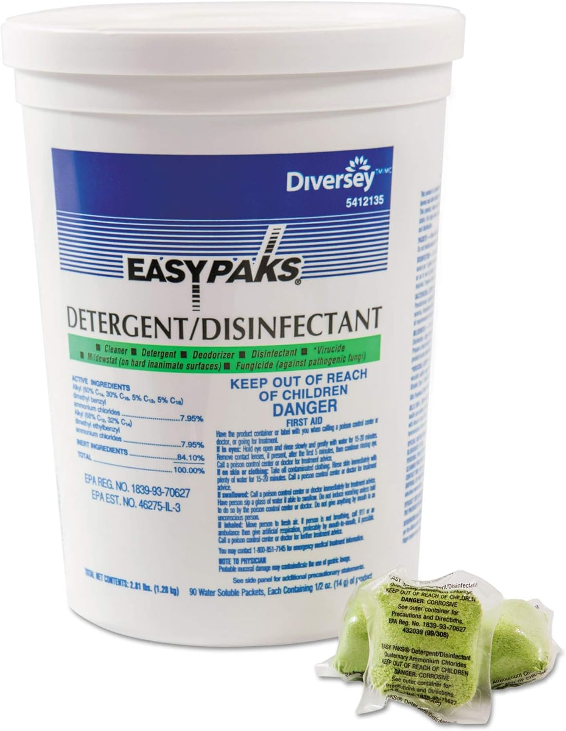 Amazon.com: Detergent/Disinfectant, Lemon Scent, .5oz, Packet, 90/Tub ...