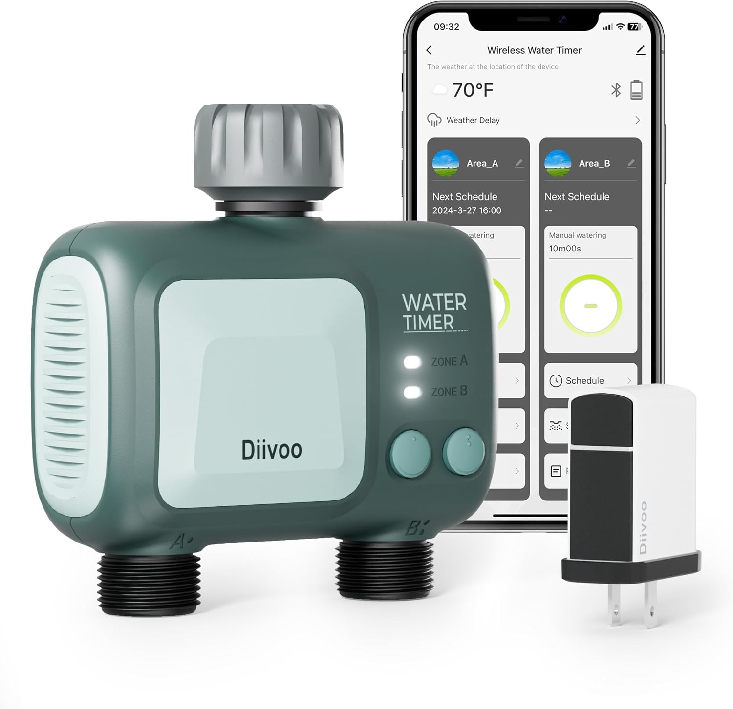 Diivoo WiFi Sprinkler Timer 2 Zone, Smart Water Hose Timer Compatible ...