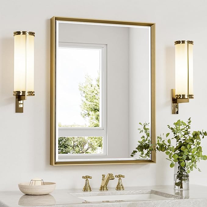 Amazon.com: QueenFun Gold Bathroom Mirror, 22x30 Inch Brushed Gold ...