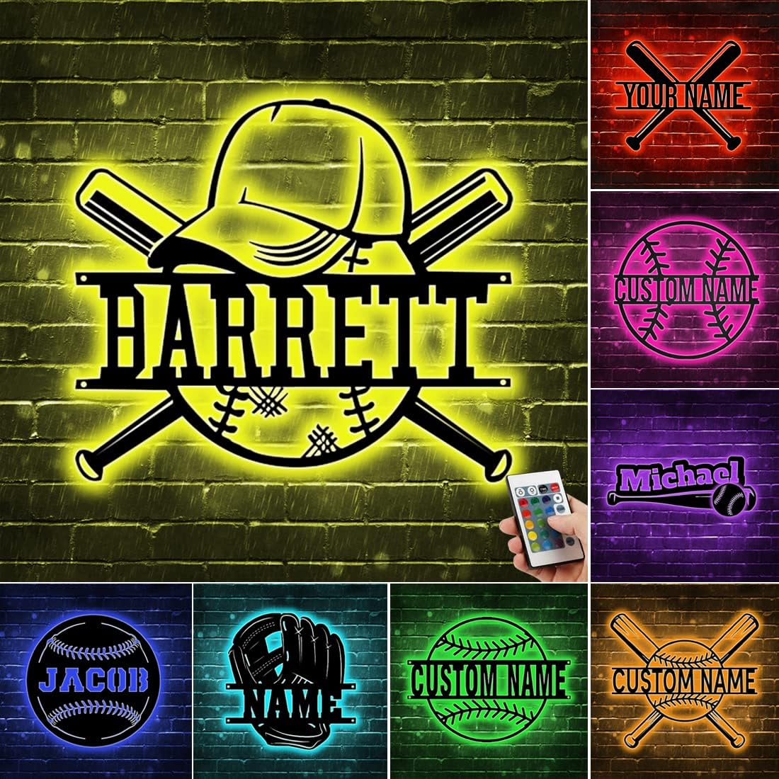 Personalized Baseball Name Sign Metal Baseball Wall Neon Sign Baseball ...