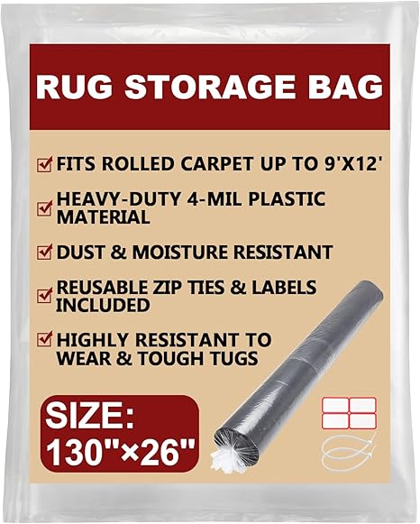 Amazon.com: Carpet Storage Bag,Plastic Rug Storage Bag with Zip Tie,Rug ...