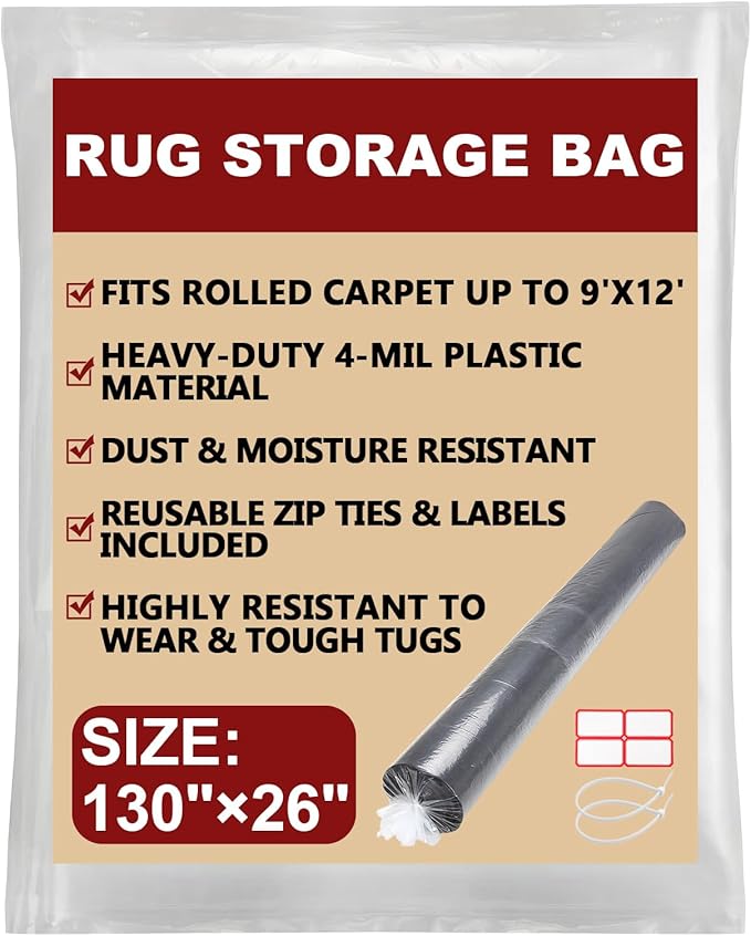 Amazon.com: Carpet Storage Bag,Plastic Rug Storage Bag with Zip Tie,Rug ...