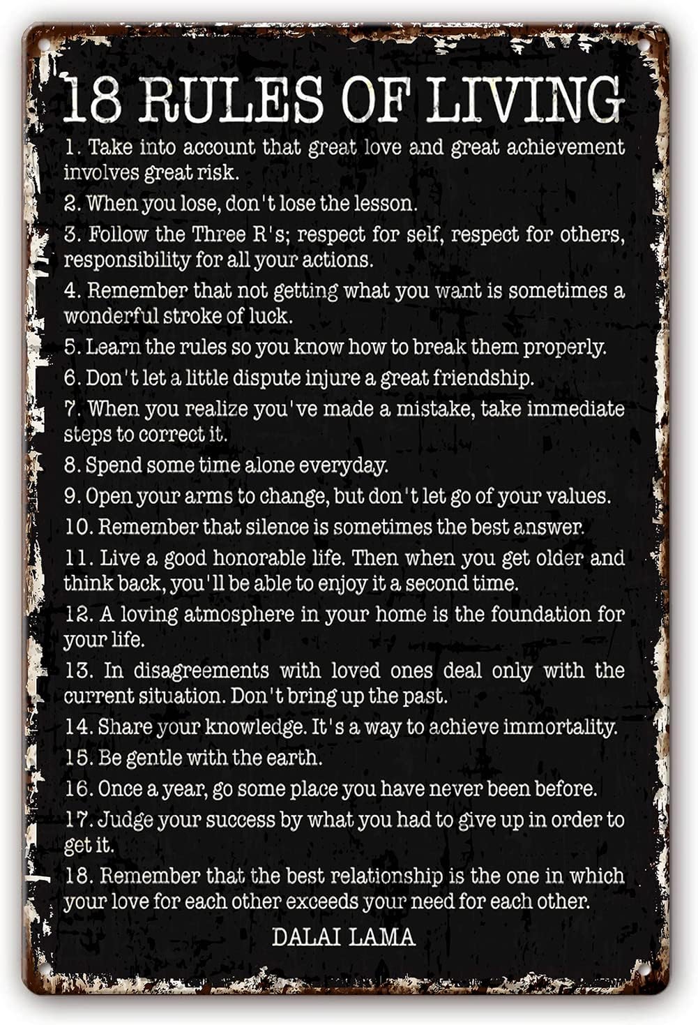 18 Rules of Living Dalai Lama Quotes Wall Decor Metal Signs for Bedroom ...