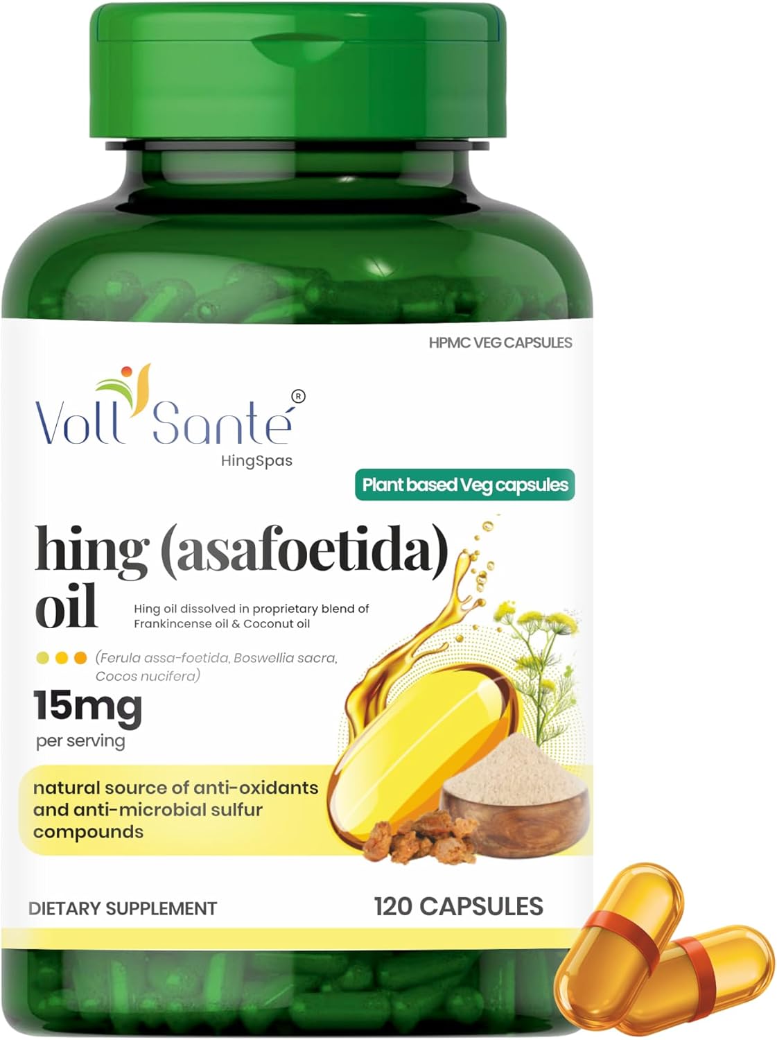 Amazon.com: Voll Santé Hing (Asafoetida) Oil Capsules with Frankincense ...