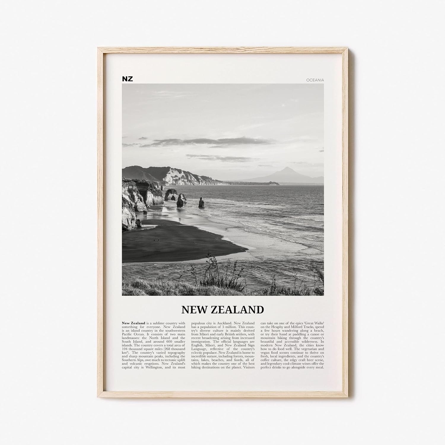 Amazon.com: New Zealand Print Black and White Ocean, New Zealand Wall ...